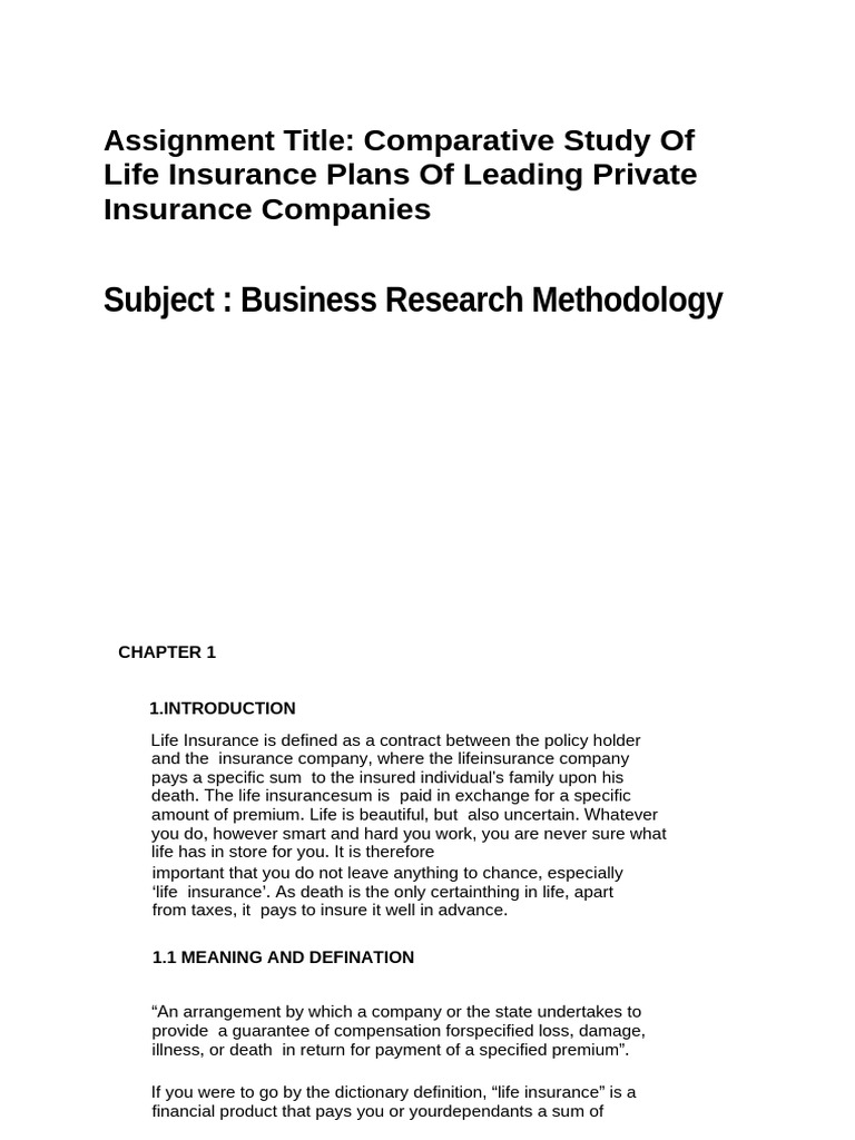 Comparative Study of Life Insurance Plans of Leading Private Insurance ...