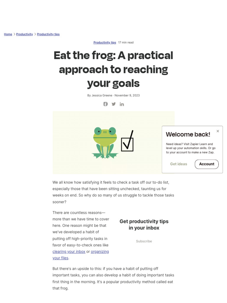 Eat The Frog - A Practical Approach To Reaching Your Goals - Zapier | PDF