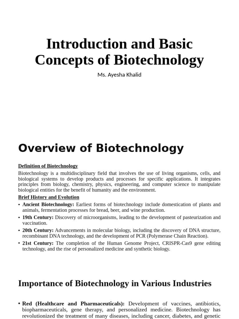 Introduction and Basic Concepts of Biotechnology | PDF