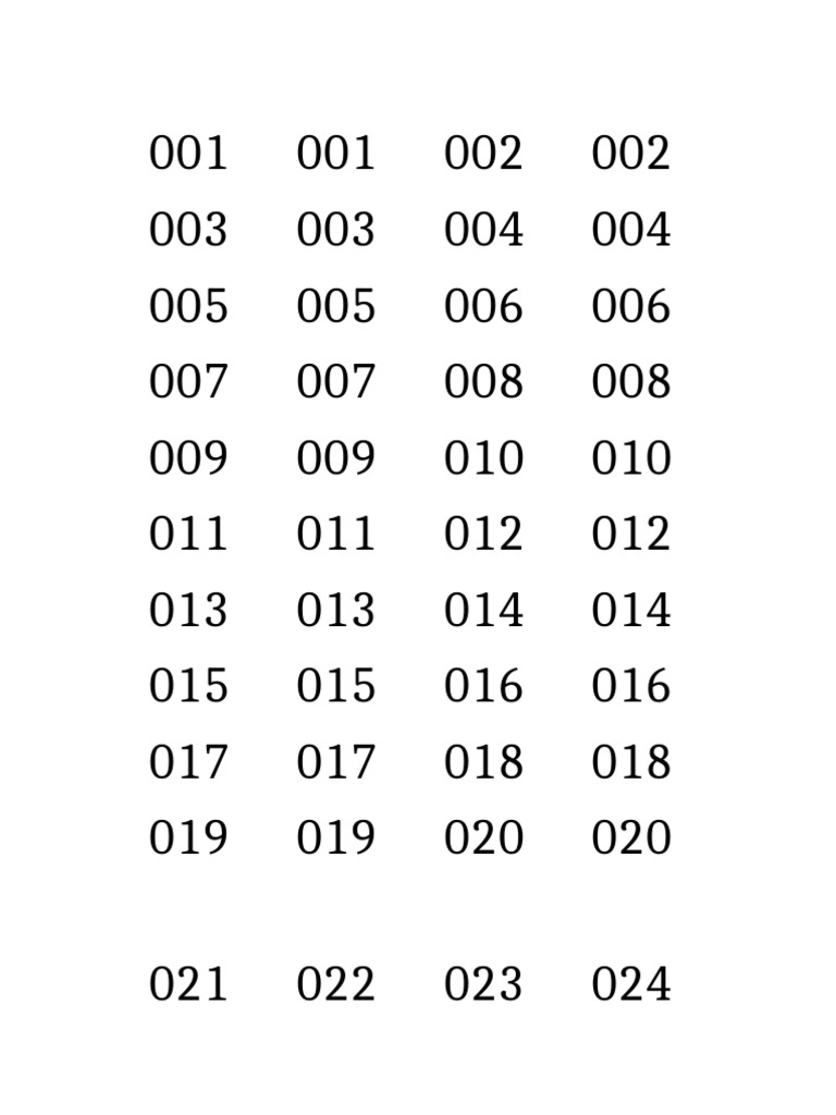 Number Table 001 To 100 Extended | PDF