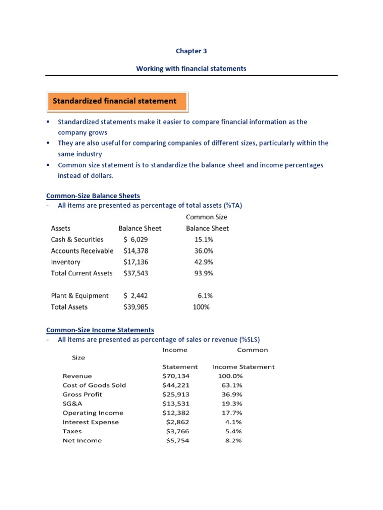 Standardized Financial Statement: Working With Financial Statements ...