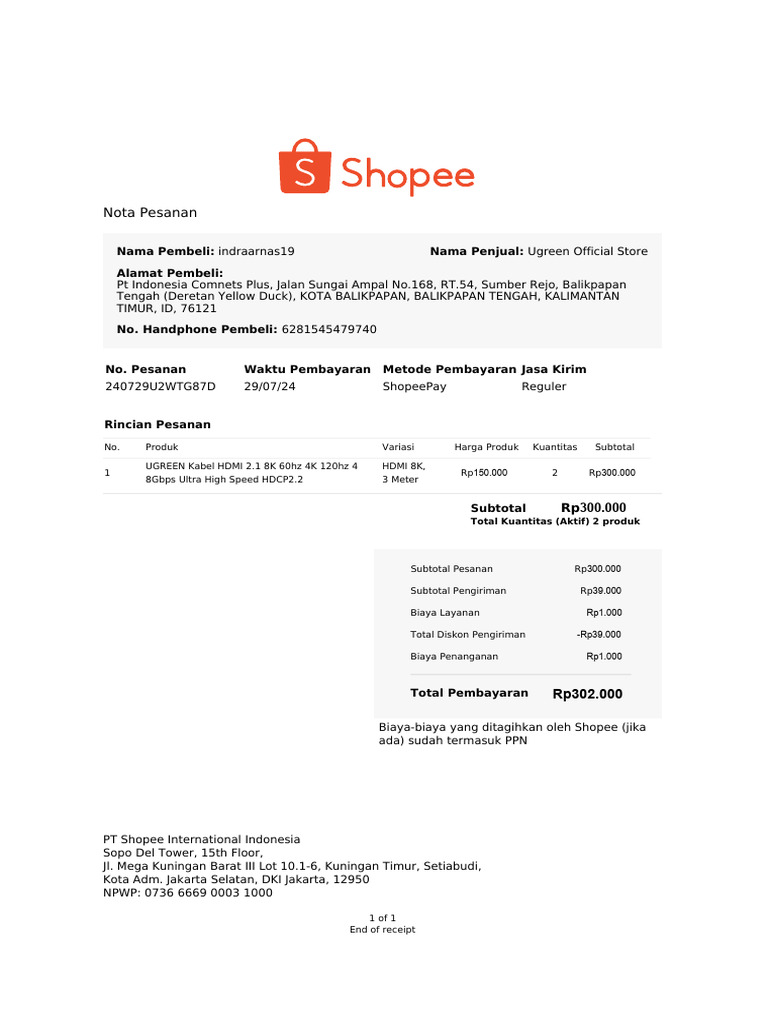 Invoice Shopee | PDF