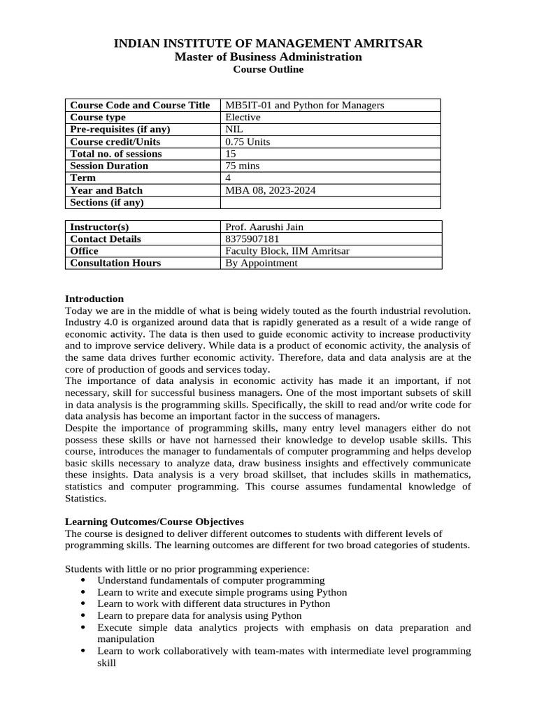 Python For Managers | PDF