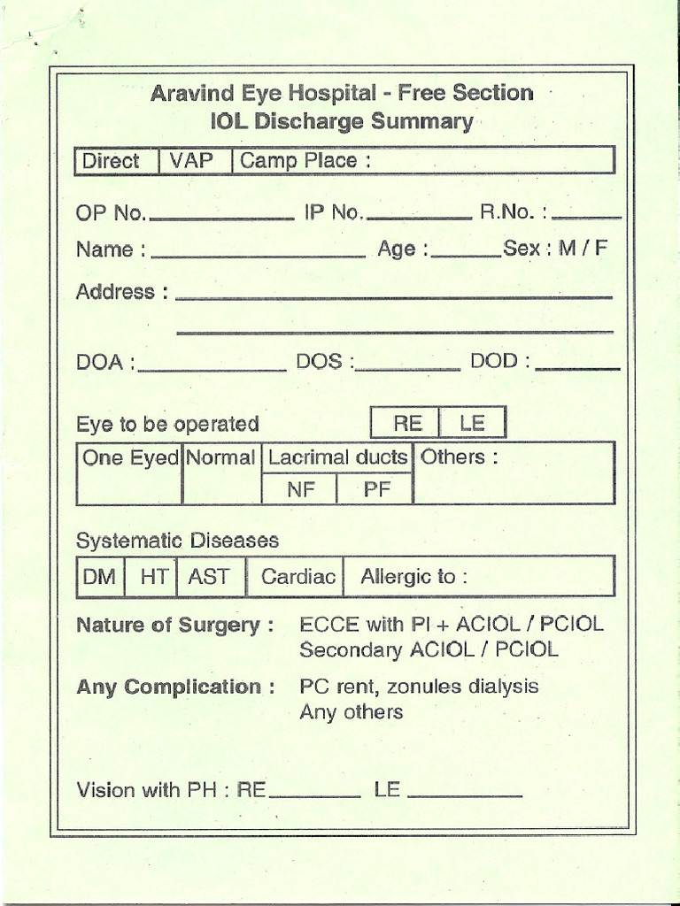Iol Discharge Summary | PDF