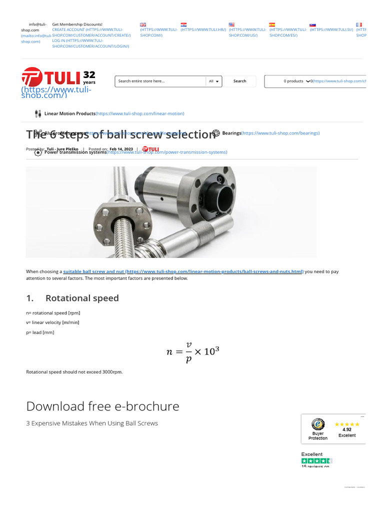 The 6 Steps of Ball Screw Selection - Tuli Experience | PDF