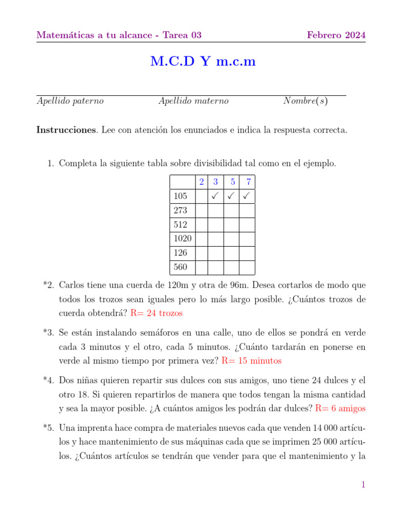Tarea - 03 - M.C.D y M.C.M | PDF