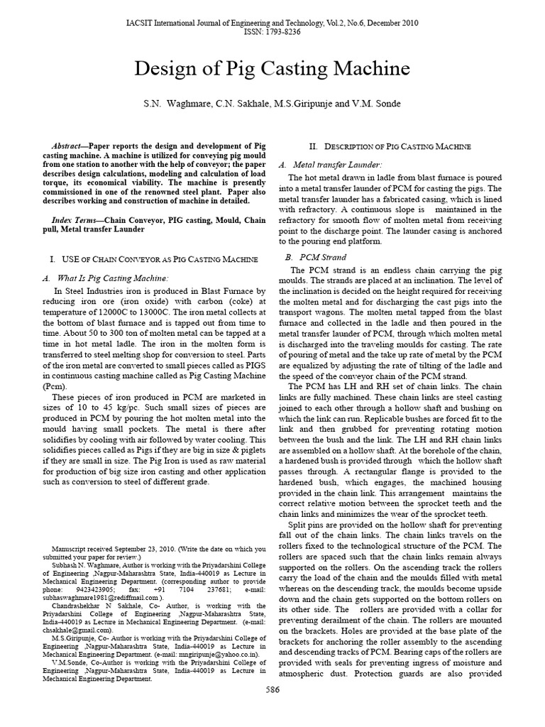 Design of Pig Casting Machine | PDF