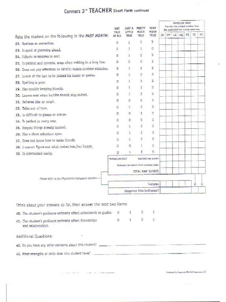 Conners 3 Teacher Short Form | PDF