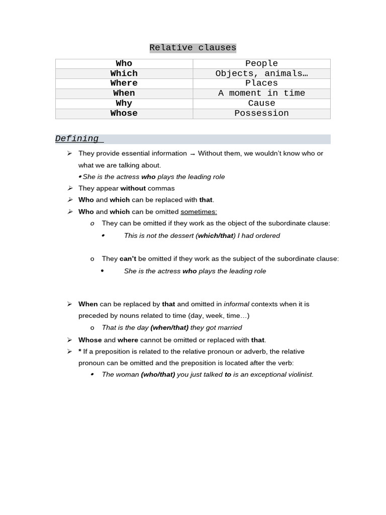 Relative Clauses 1 BTO | PDF