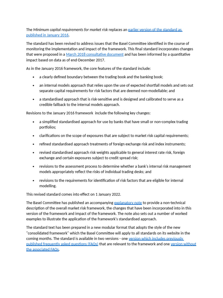 The Minimum Capital Requirements For Market Risk | PDF