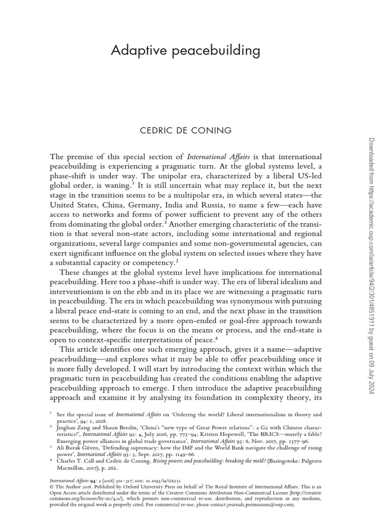 Adaptive Peacebuilding | PDF