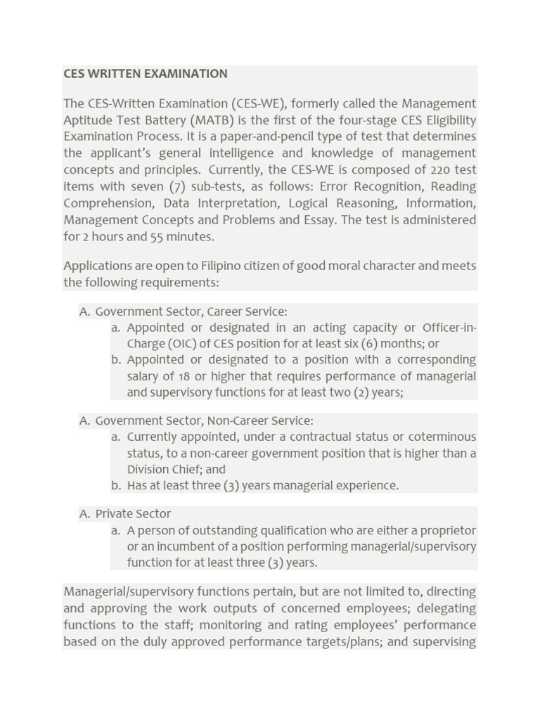 Ces Written Examination Requirements | PDF
