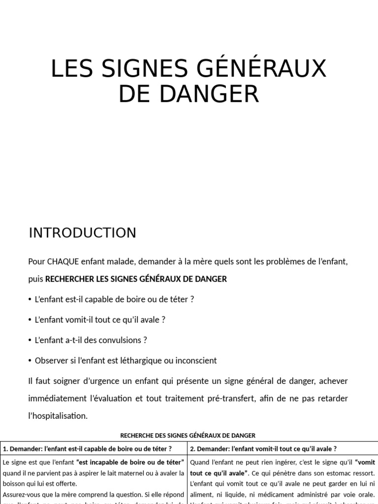 Les Signes Généraux de Danger | PDF