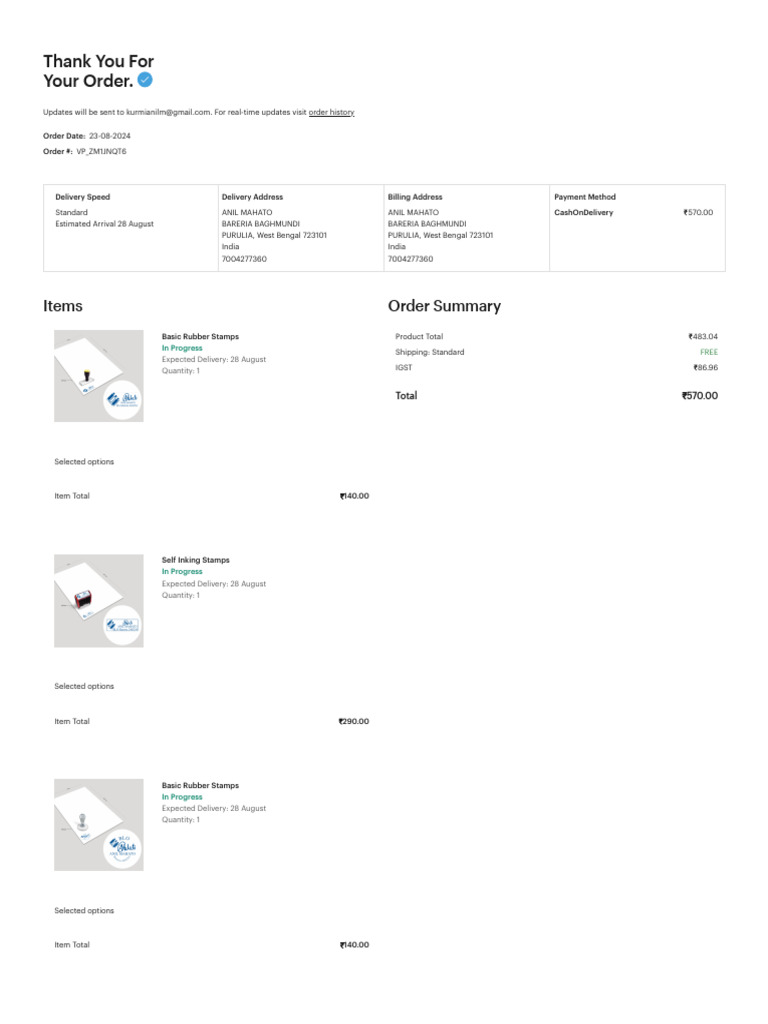 VistaPrint Order Details | PDF