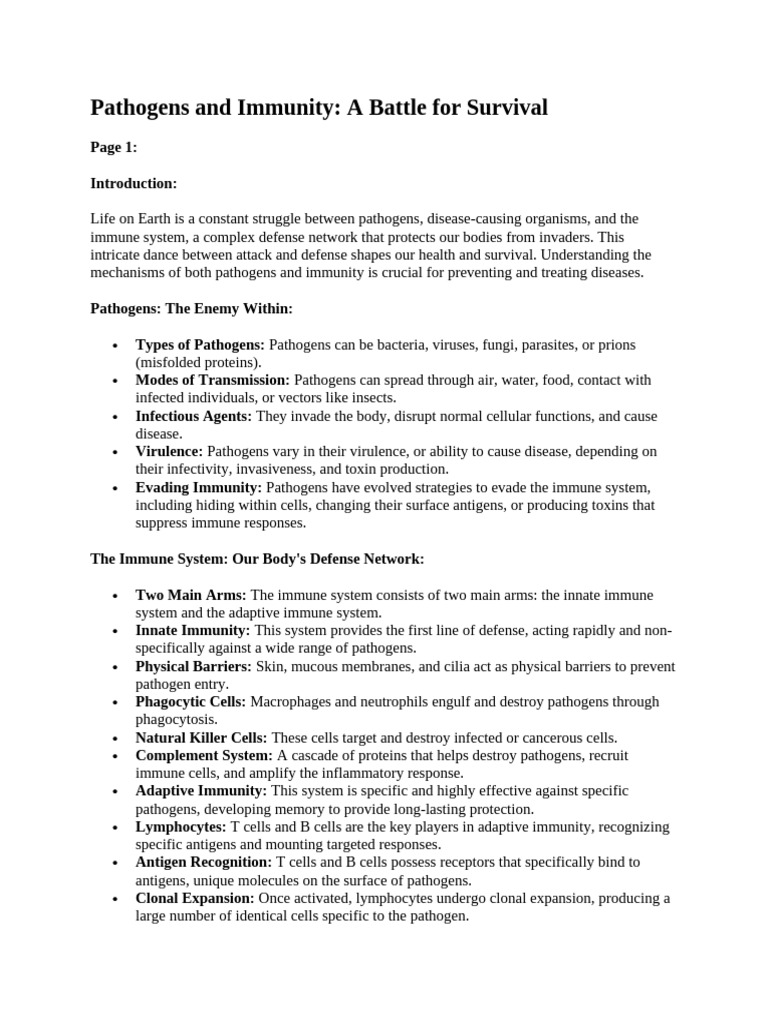Pathogens and Immunity Notes | PDF
