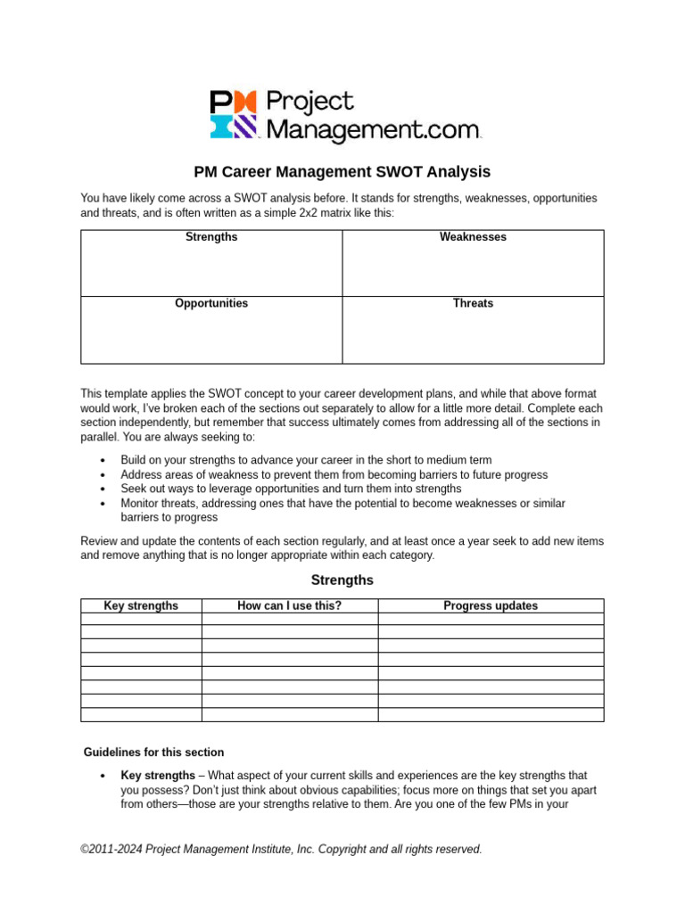 PM Career SWOT Analysis Guide | PDF | Swot Analysis | Artificial ...