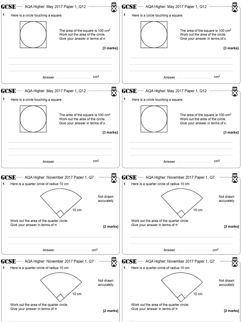 Circle Area Perimeter Mixed Higher GCSE Questions AQA Standard | PDF
