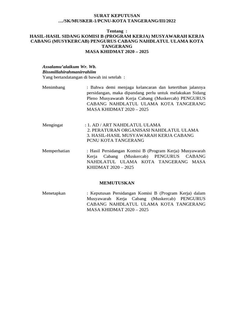 Konsideran Komisi B Program Kerja | PDF