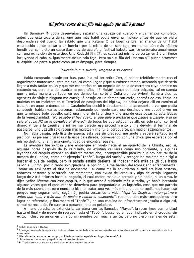 El Primer Corte de Un Filo Mas Agudo Que Mil Katanas | PDF
