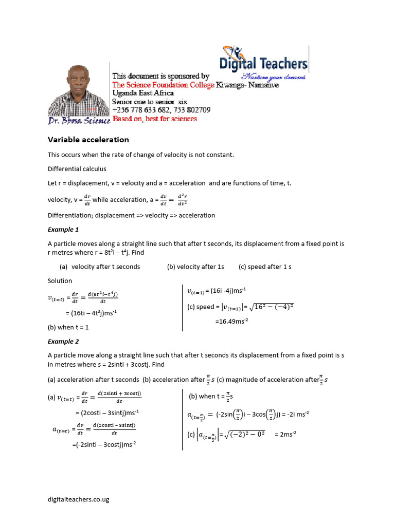 A Level Math Paper 2 Variable Acceleration Velocity Displacement and Work | PDF