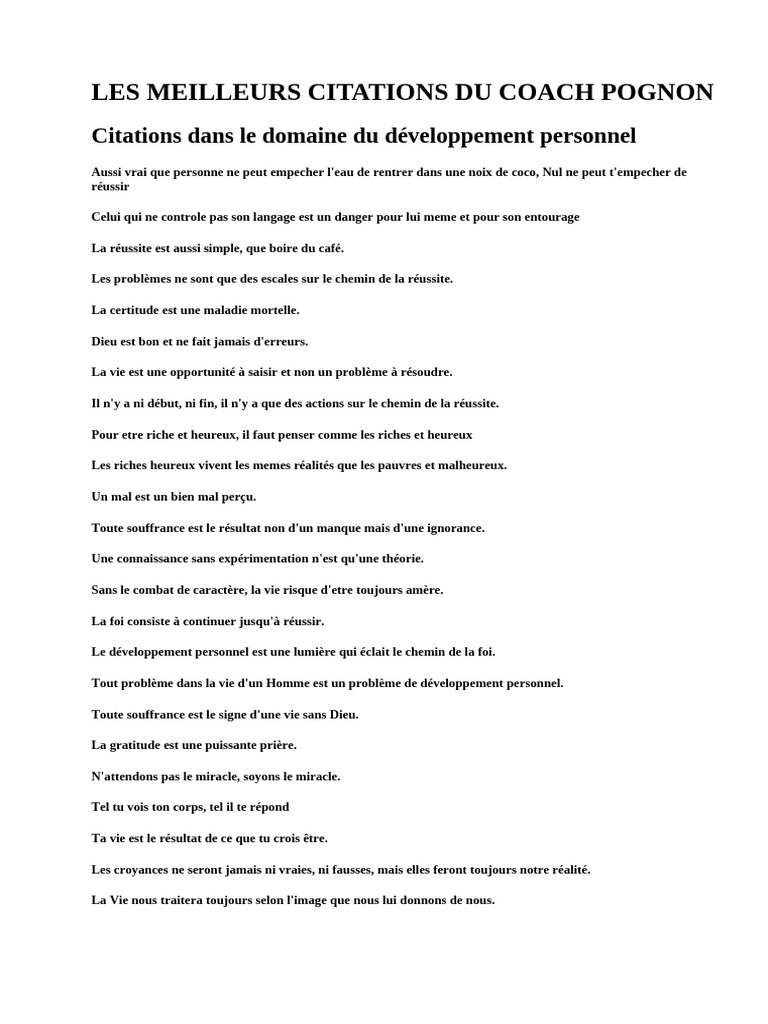 Les Meilleurs Citations Du Coach Pognon | PDF