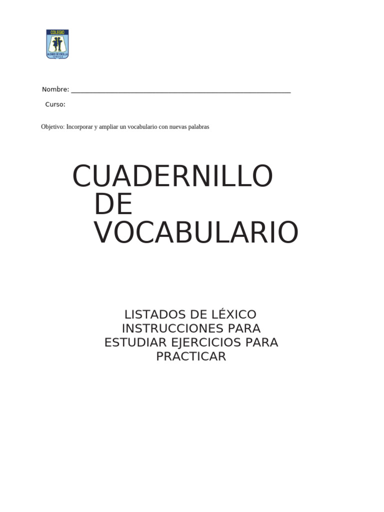 Cuadernillo-Vocabulario 1 | PDF