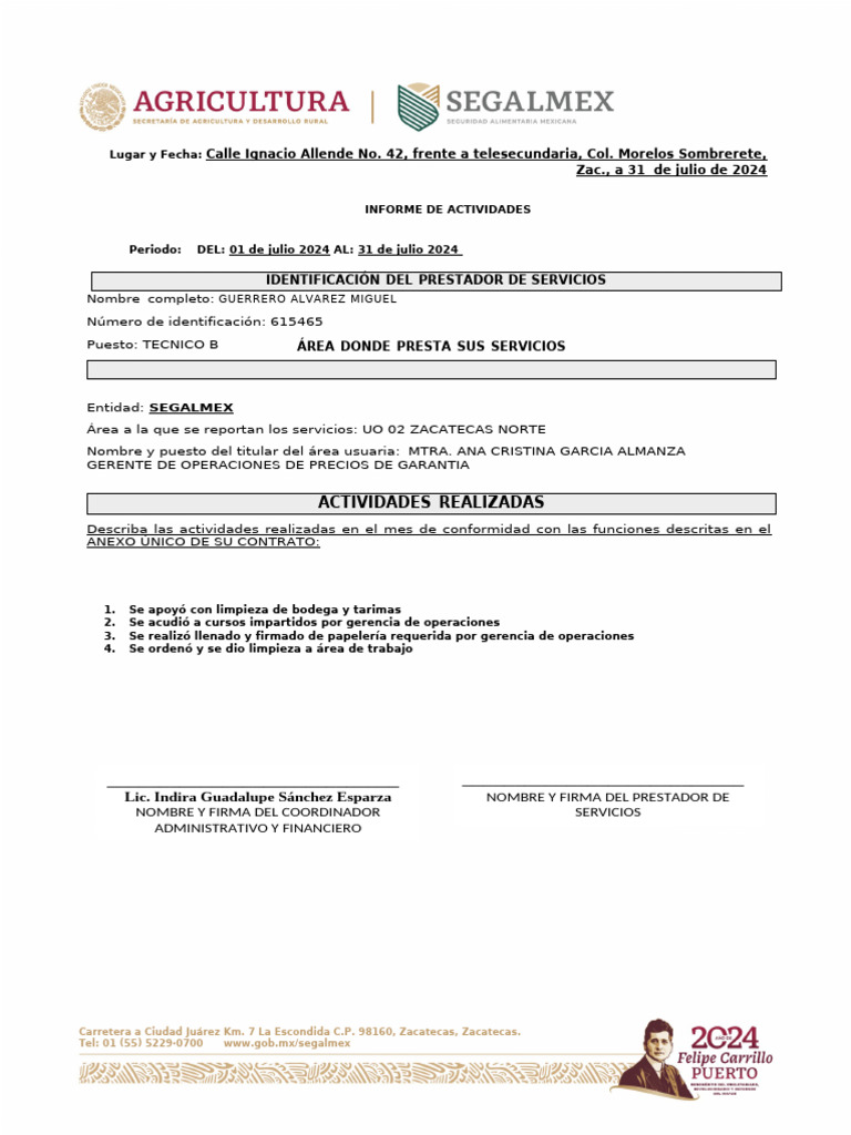 Guerrero Alvarez Miguel 615465 Inf de Actividades Junio 2024 | PDF