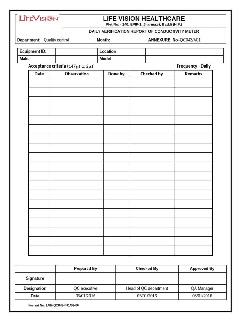 A23 Daily Verification Report of Conductivity Meter | PDF