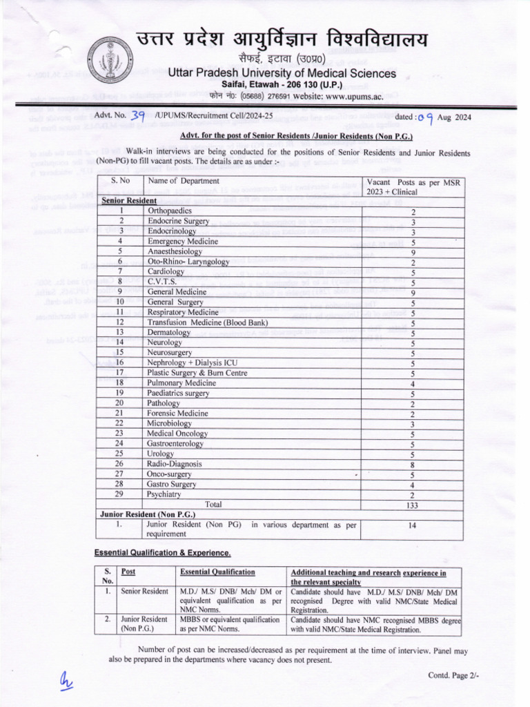 Advt. 39 SR and JR Non P.G | PDF