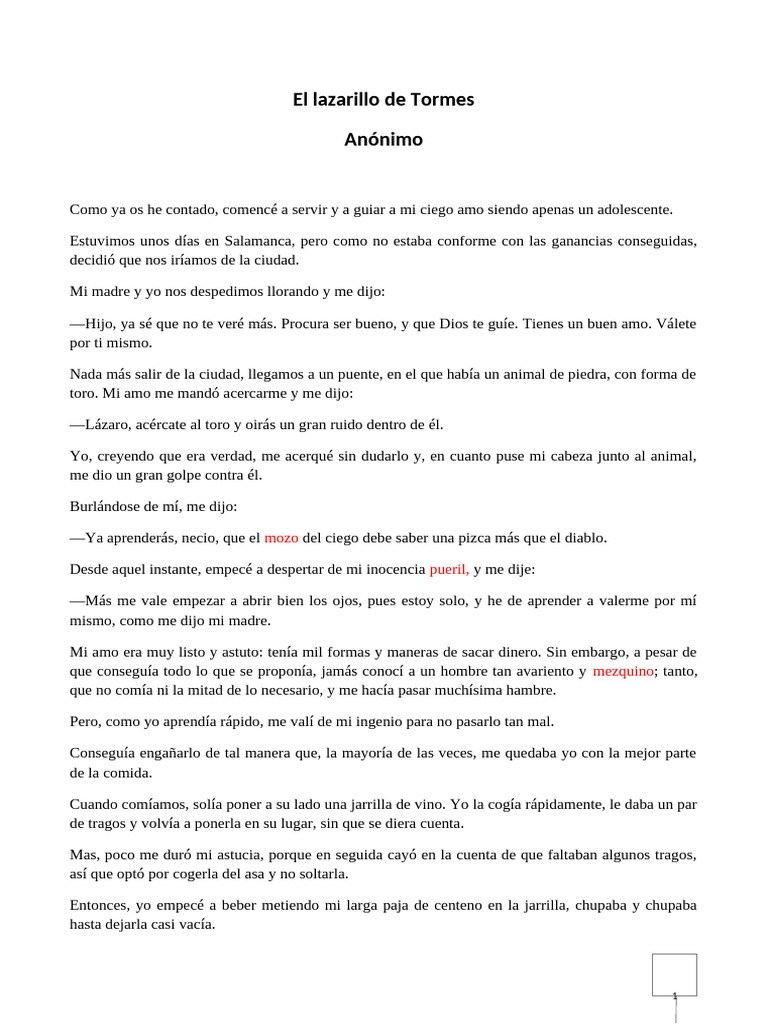 Lazarillo de Tormes | PDF