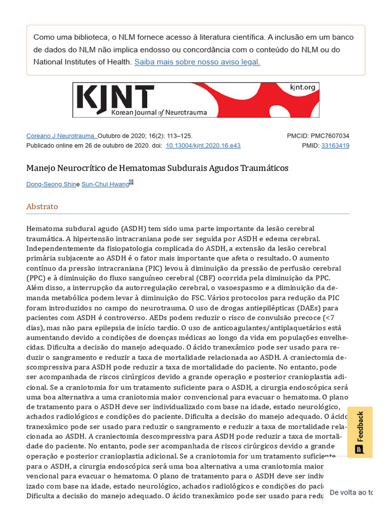 Neurocritical Management of Traumatic Acute Subdural Hematomas | PDF
