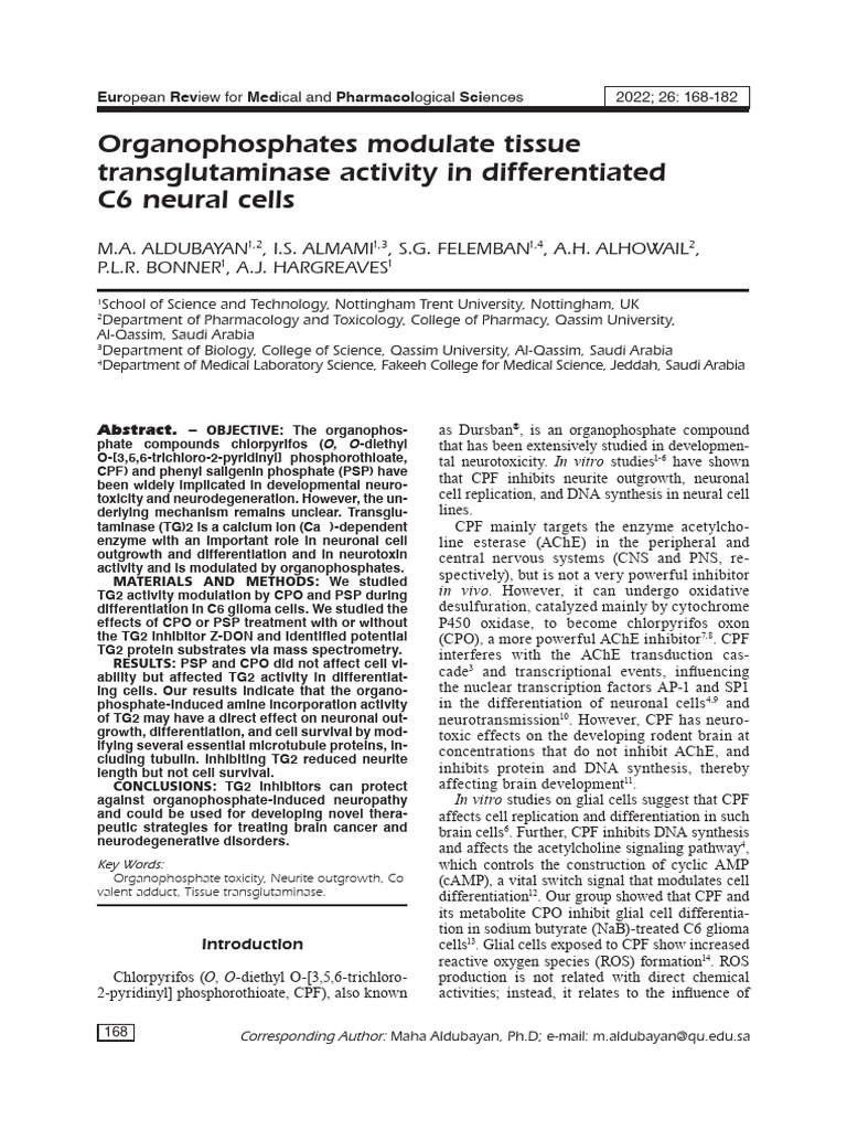 Organophosphates Modulate Tissue Transglutaminase Activity in ...