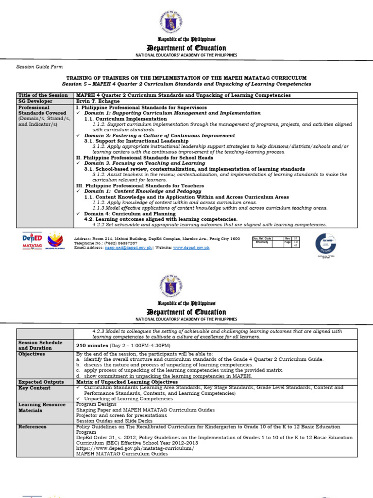 SG_Session 5_MAPEH 4 Quarter 2 Curriculum Standards and Unpacking of ...