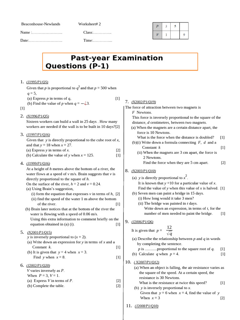 Worksheet # 2 (Variations) | PDF