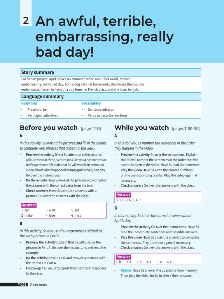 Four Corners Level 3 Unit 2 An Awful Terrible Embarrassing Really Bad ...