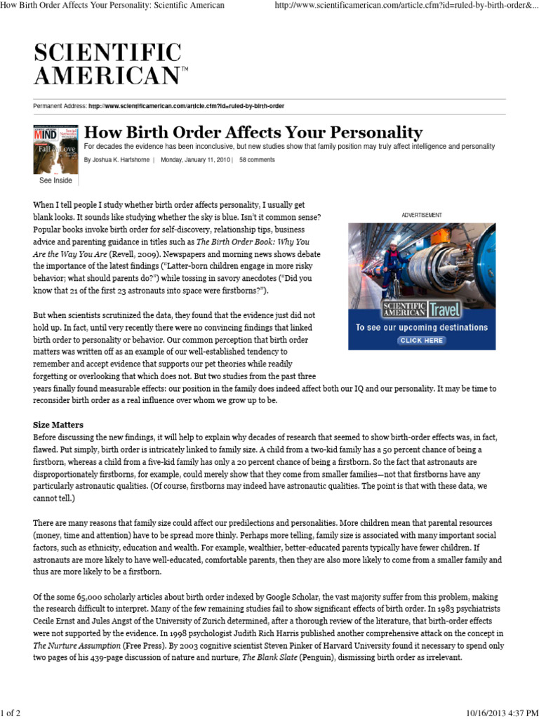 How Birth Order Affects Your Personality Scientific American | PDF