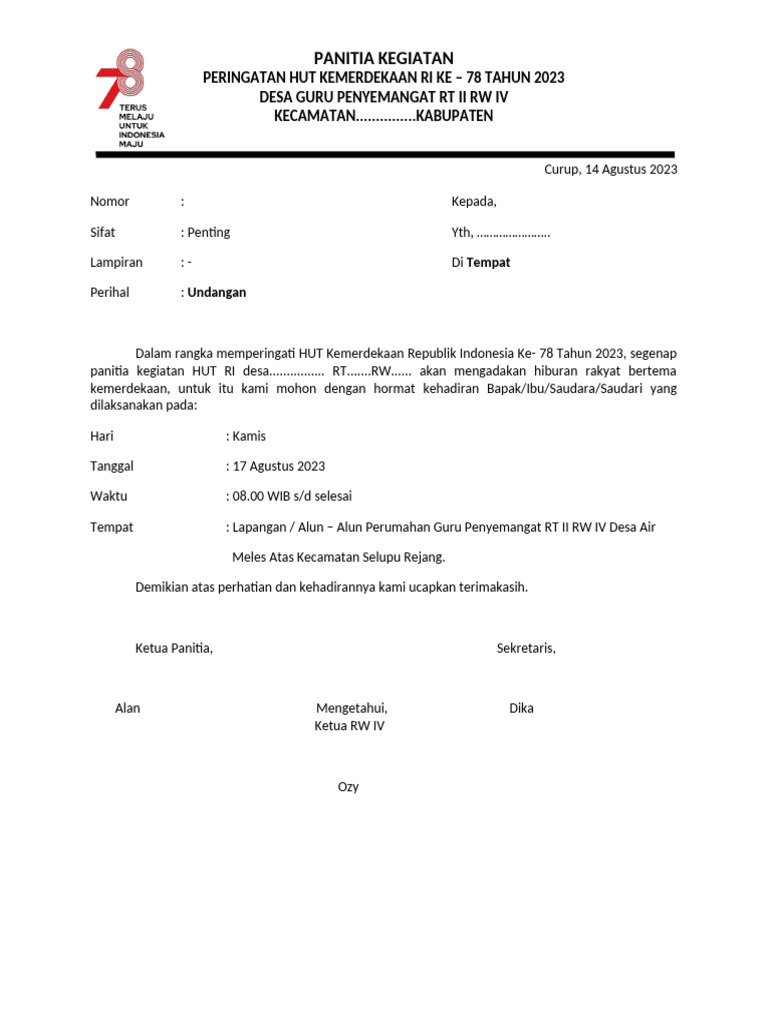 Contoh Surat Undangan 17 AGustus | PDF