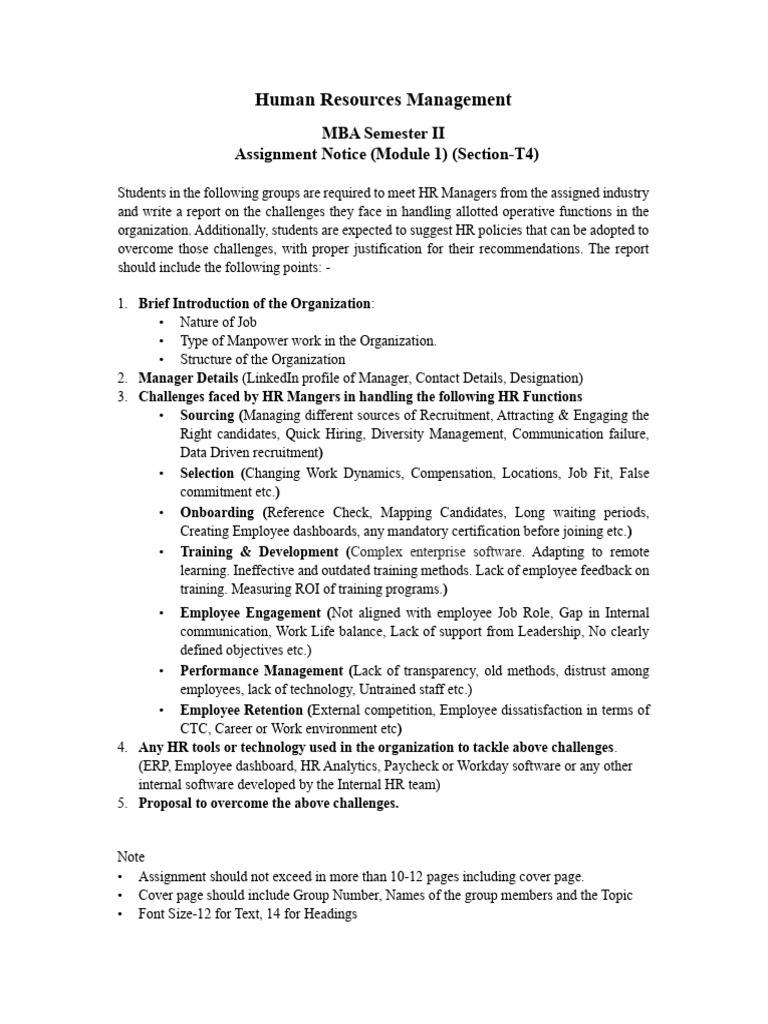 Assignment HRM Module 1 - Assignment Notice (Sec T4) | PDF