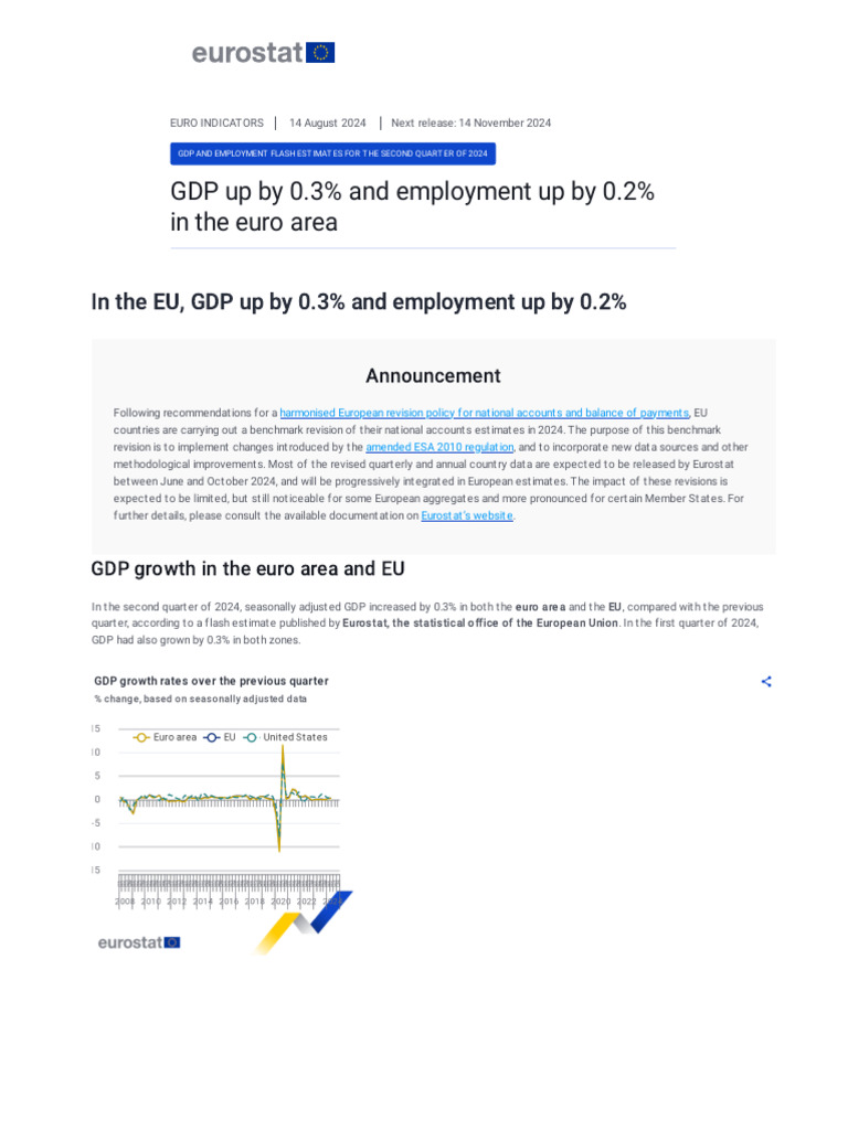 GDP Up by 0.3% and Employment Up by 0.2% in The Euro Area | PDF