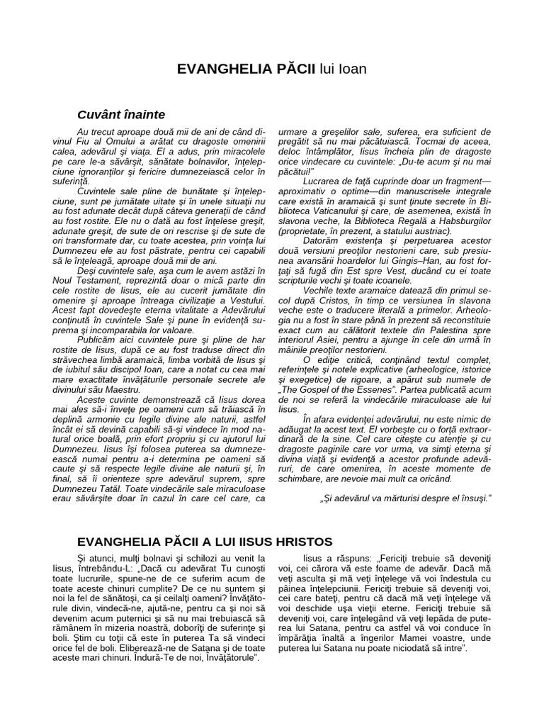 Evanghelia Pacii Lui Ioan | PDF