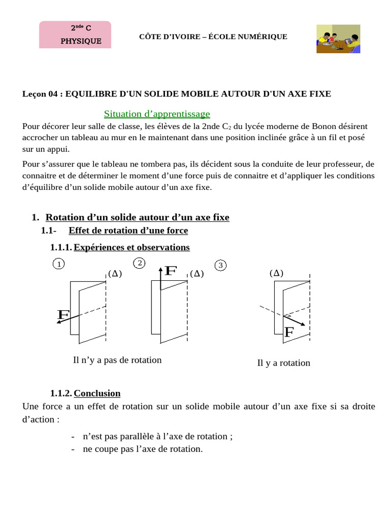 Leçon 04 Equilibre D'un Solide Mobile Autour D'un Axe Fixe Validé | PDF