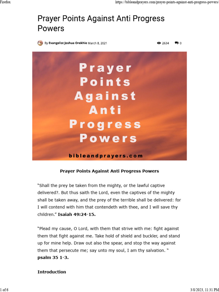Prayer Points Against Anti Progress Powers | PDF