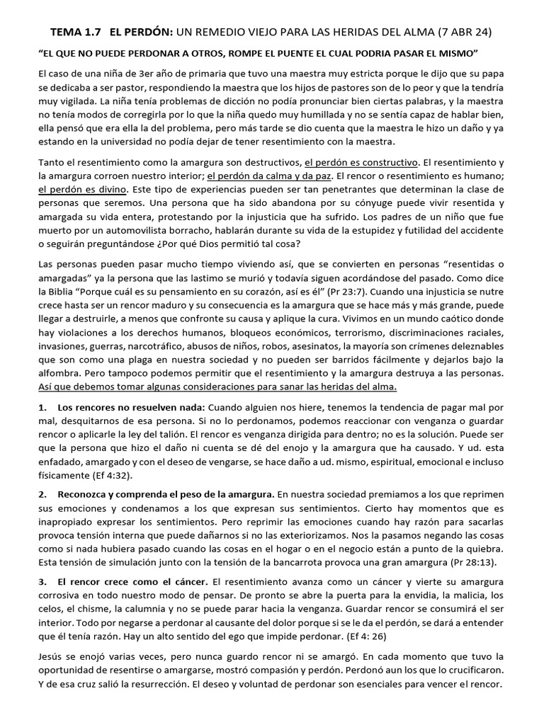 TEMA 1.7 El Perdon Un Remedio Viejo para Las Heridas Del Alma | PDF ...