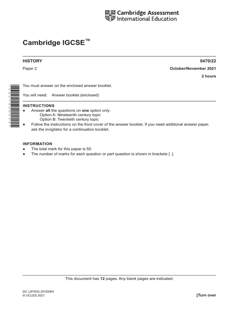 Cambridge IGCSE: HISTORY 0470/22 | PDF