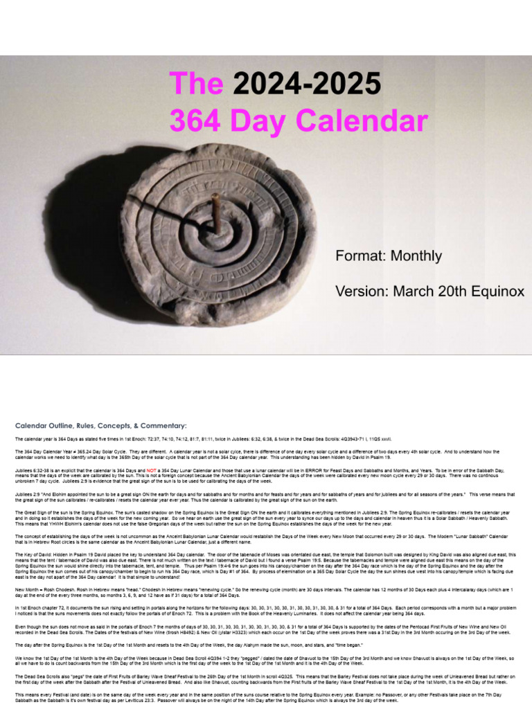 March 20th 2024-2025 364-Day Calendar Monthly Format Corrected | PDF