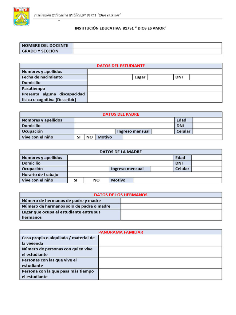 Dea - Ficha Psicopedagógica y Anexos | PDF