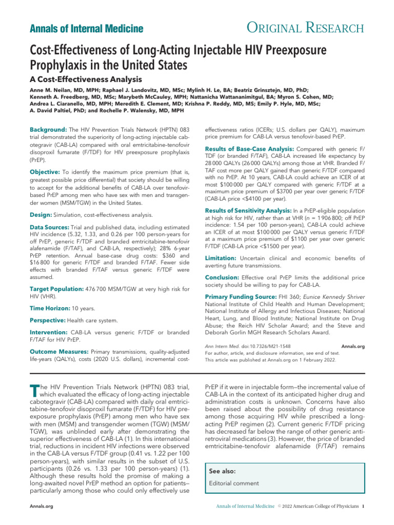 Cost-Effectiveness of Long-Acting Injectable HIV Preexposure ...