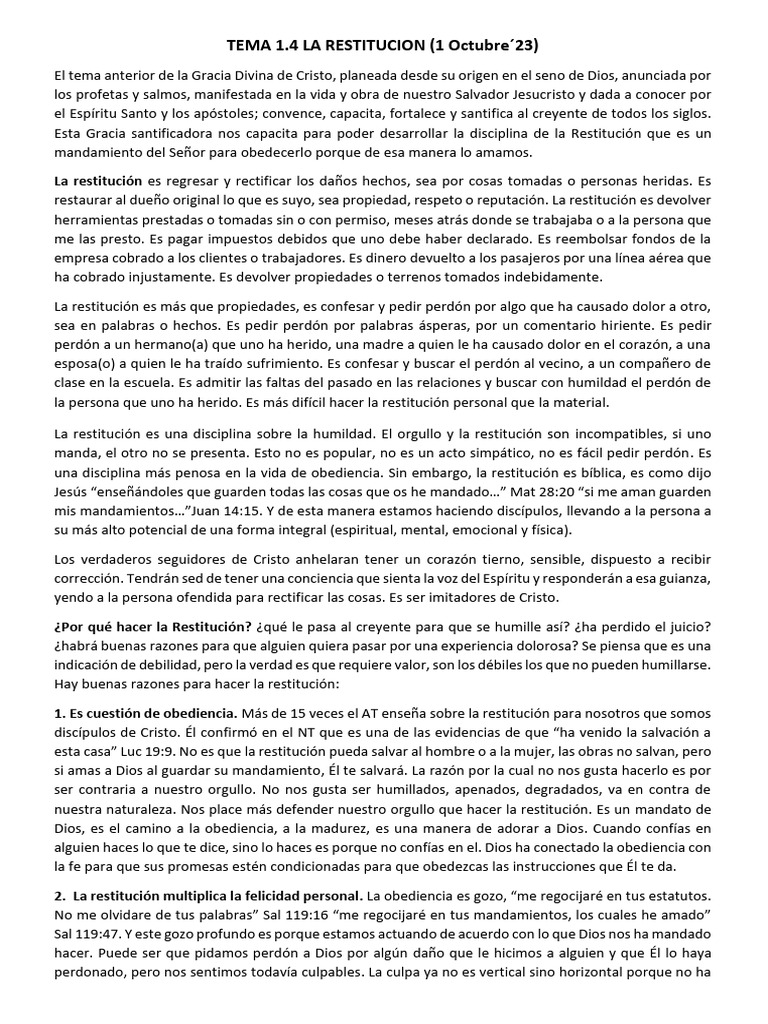 TEMA 1.4 La Restitucion | PDF | Perdón | Jesús
