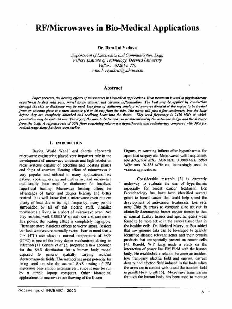 RF Microwaves in Bio-Medical Applications | PDF