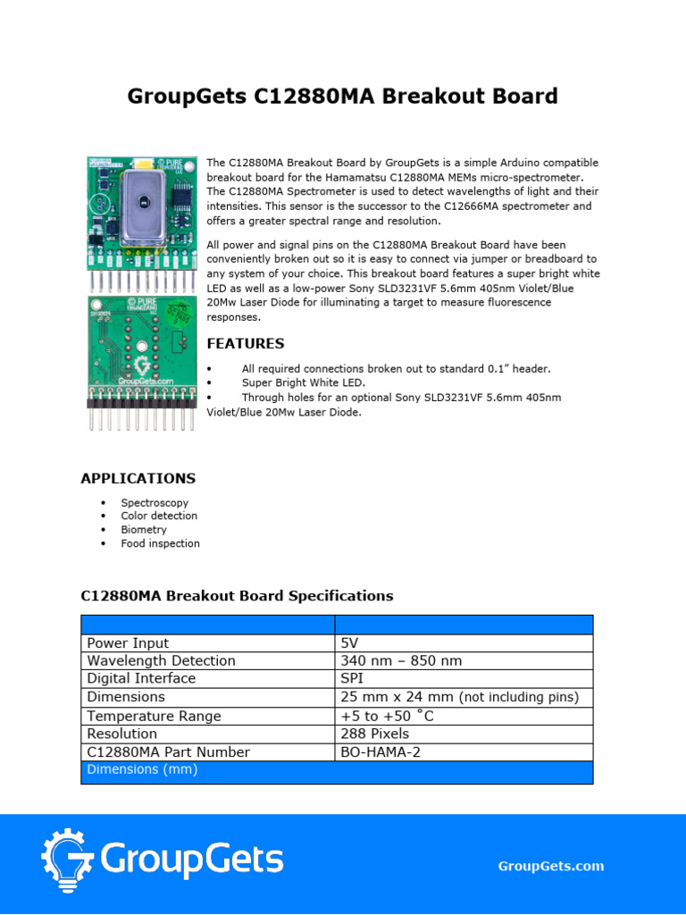 C12880MA Breakout Board - Datasheet - 1.1 | PDF